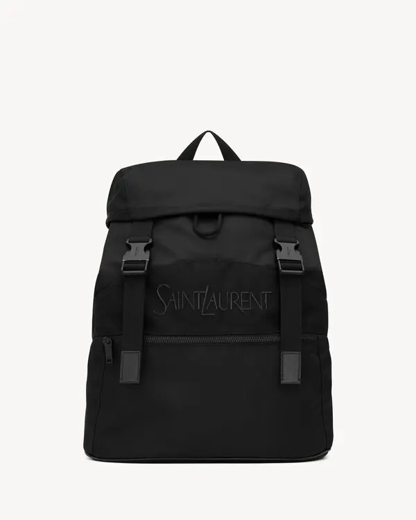 Saint Laurent Backpack In Econyl And Vegetable-tanned Leather - Black