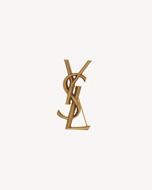Saint Laurent Cassandre Snake Brooch In Metal - Aged Brass Gold