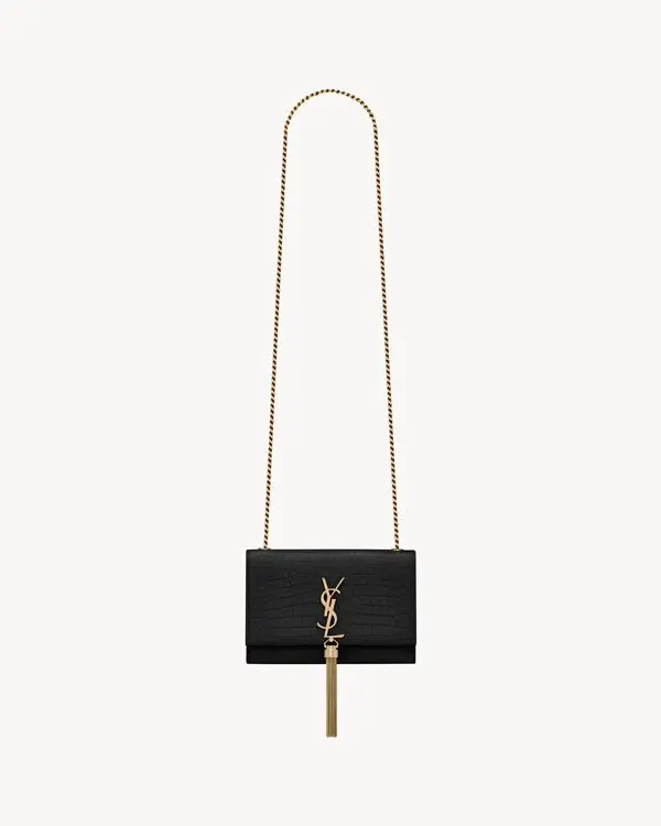 Saint Laurent Kate Small Tassel Bag In Crocodile-embossed Leather