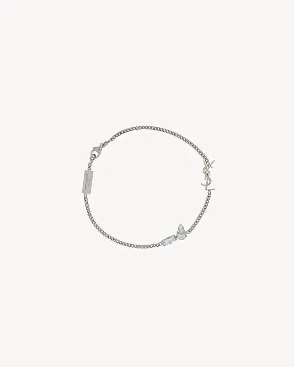 Saint Laurent Cassandre Charm Bracelet In Metal And Rhinestone - Oxidized Silver