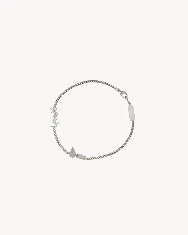 Saint Laurent Cassandre Charm Bracelet In Metal And Rhinestone - Oxidized Silver