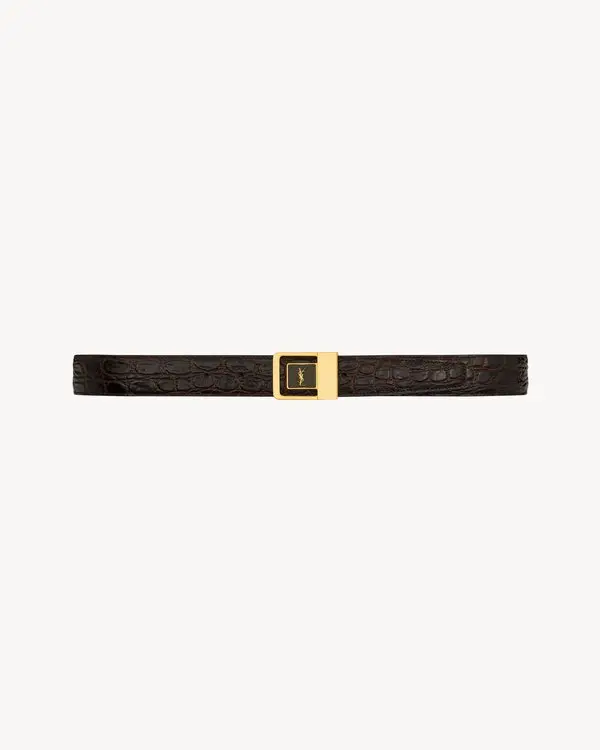 Saint Laurent La 66 Buckle Belt In Crocodile-embossed Leather - Pine Brown