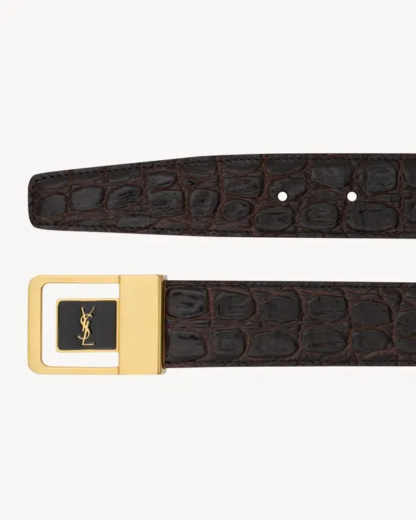 Saint Laurent La 66 Buckle Belt In Crocodile-embossed Leather - Pine Brown