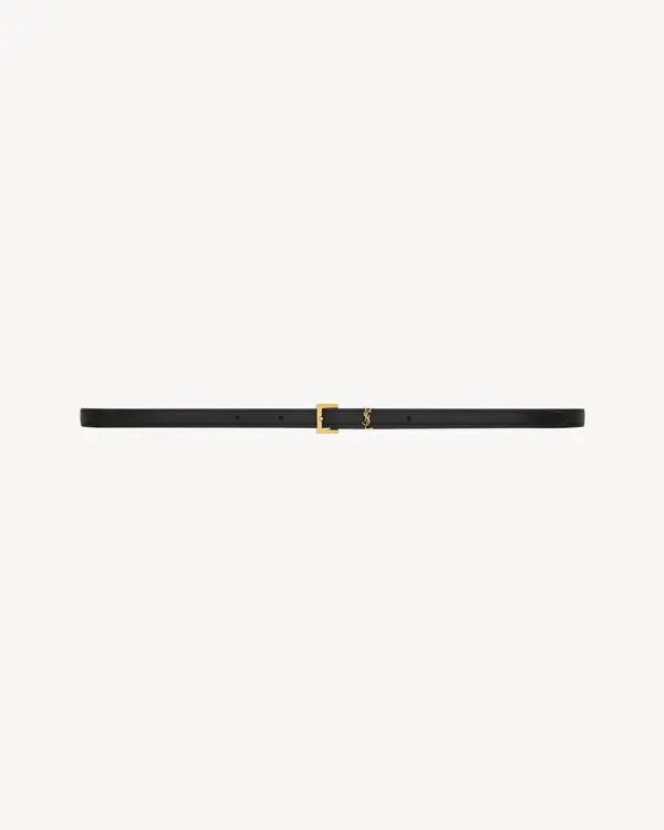 Saint Laurent Cassandre Extra Thin Belt In Smooth Leather - Black