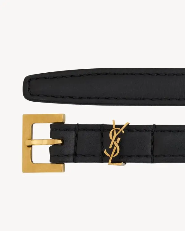 Saint Laurent Cassandre Extra Thin Belt In Smooth Leather - Black
