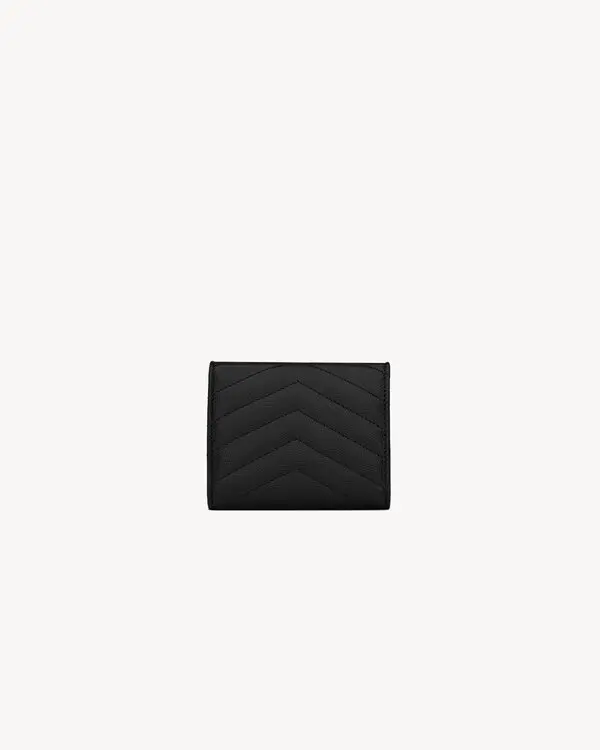Saint Laurent Cassandre Matelassé Multi-folded Wallet In Grain De Poudre Leather - Black