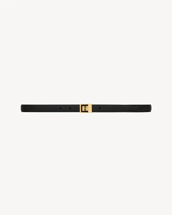 Saint Laurent La 66 Buckle Thin Belt In Grained Lambskin - Black