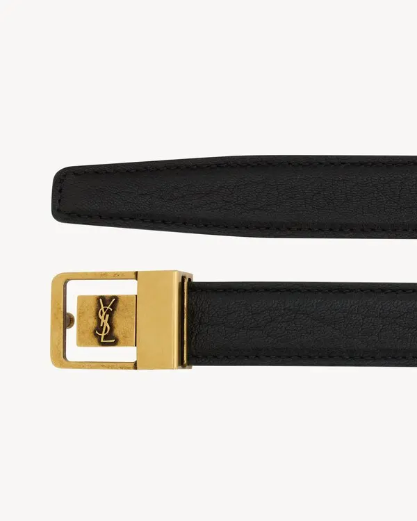 Saint Laurent La 66 Buckle Thin Belt In Grained Lambskin - Black