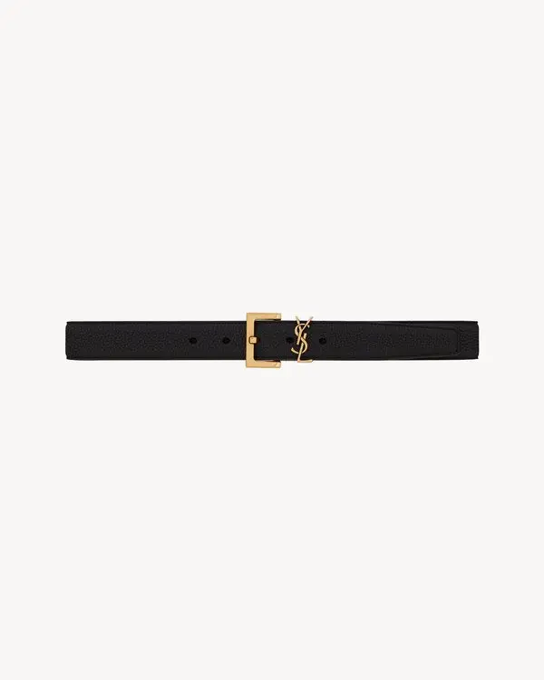 Saint Laurent Cassandre Belt In Grained Leather - Black