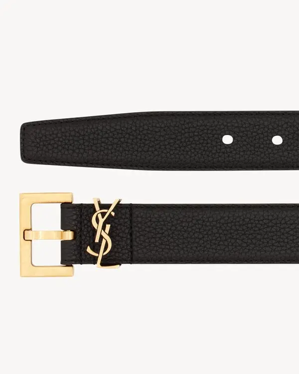 Saint Laurent Cassandre Belt In Grained Leather - Black