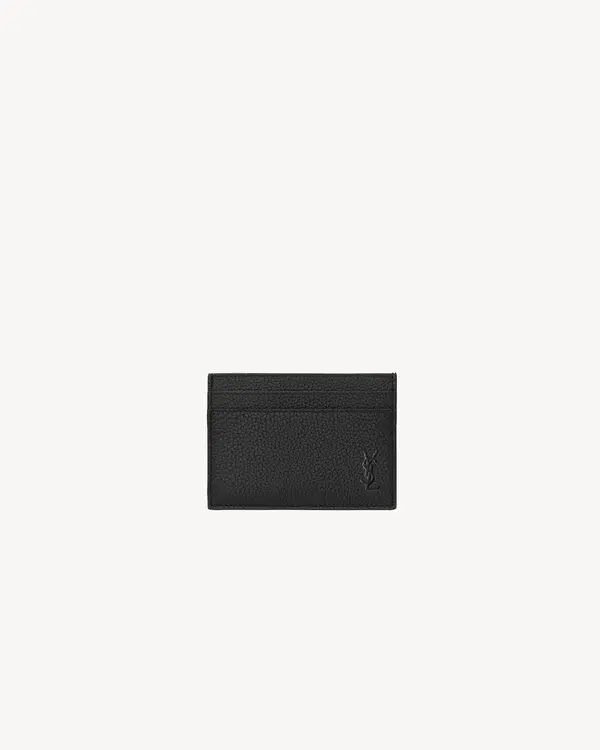 Saint Laurent Cassandre Shadow Card Case In Grained Leather - Black