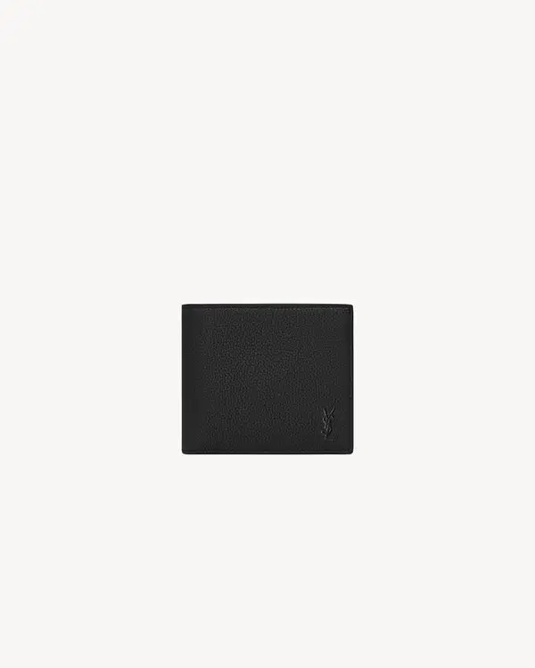 Saint Laurent Cassandre Shadow East/west Wallet With Coin Purse In Grained Leather - Black