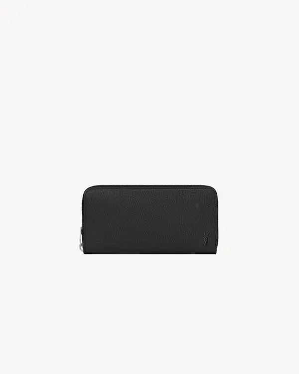 Saint Laurent Cassandre Shadow Zip-around Wallet In Grained Leather - Black