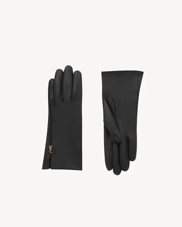 Saint Laurent Cassandre Gloves In Leather - Black