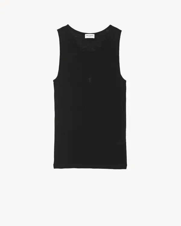 Saint Laurent Cassandre Ribbed Tank Top - Black