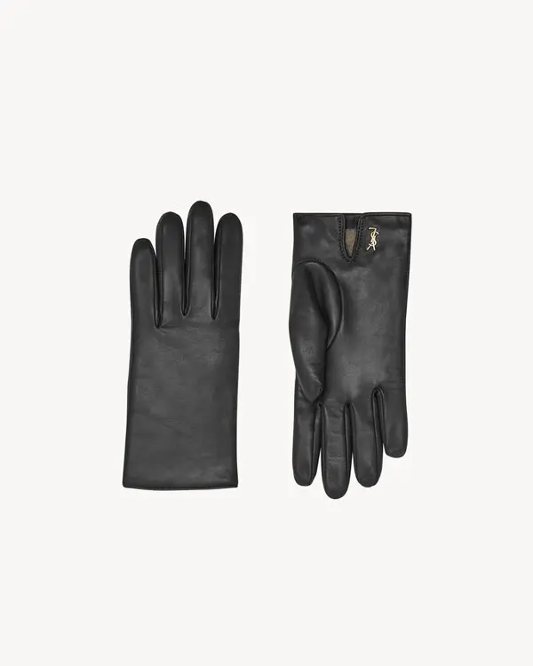 Saint Laurent Cassandre Short Gloves In Lambskin And Cashmere - Black And Gold