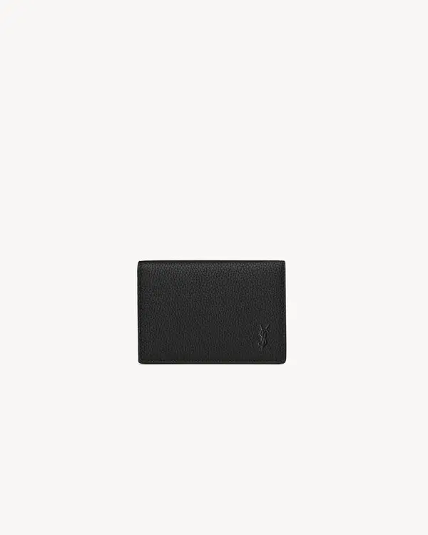 Saint Laurent Cassandre Shadow Business Card Case In Grained Leather - Black