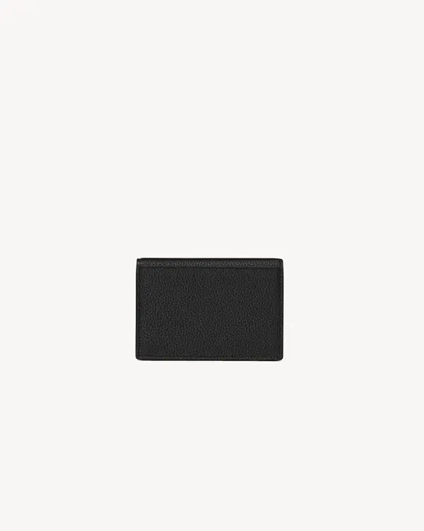 Saint Laurent Cassandre Shadow Business Card Case In Grained Leather - Black