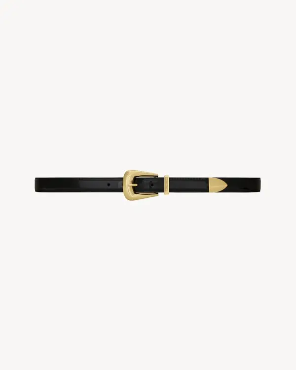 Saint Laurent Brushed Leather Folk Buckle Belt - Black