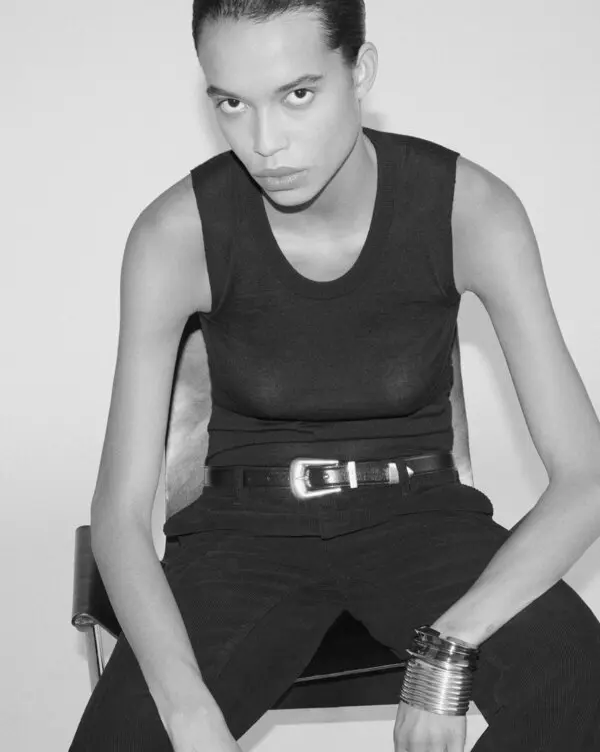 Saint Laurent Brushed Leather Folk Buckle Belt - Black