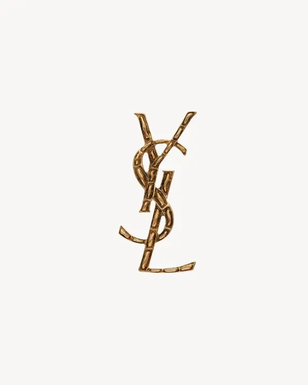 Saint Laurent Cassandre Crocodile Brooch In Metal - Gold