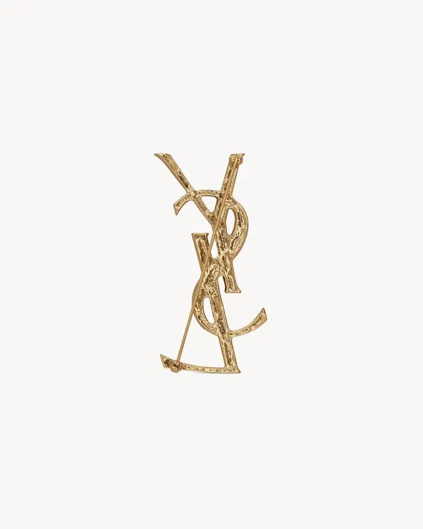 Saint Laurent Cassandre Crocodile Brooch In Metal - Gold
