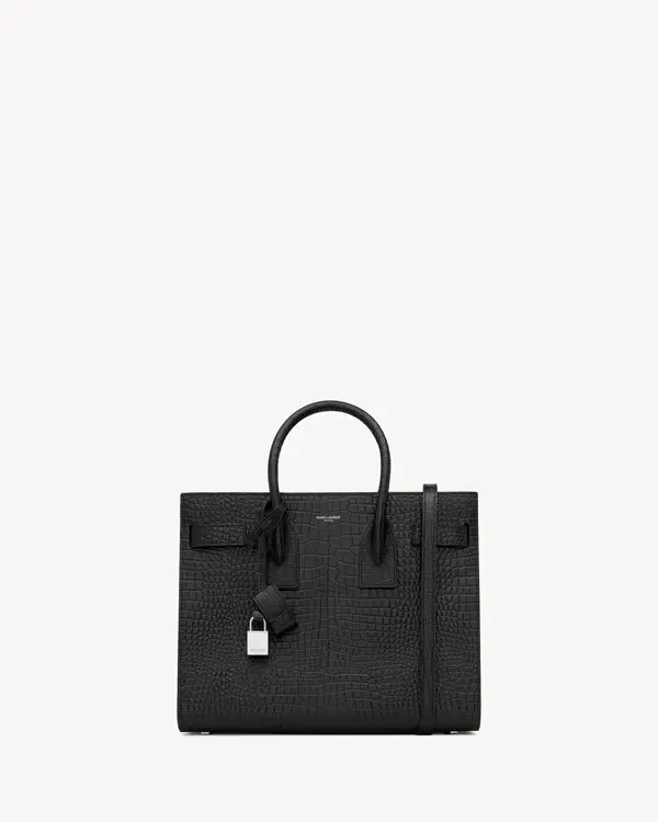 Saint Laurent Sac De Jour In Crocodile-embossed Leather - Black