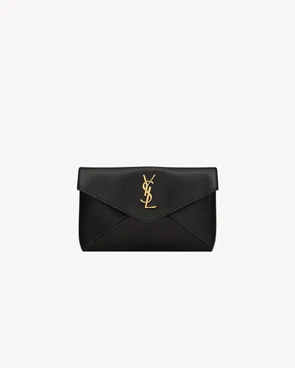 Saint Laurent Cassandre Small Envelope Pouch In Lambskin - Black