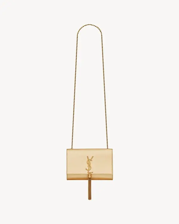 Saint Laurent Kate Small Tassel Shoulder Bag In Metallic Leather - Gold