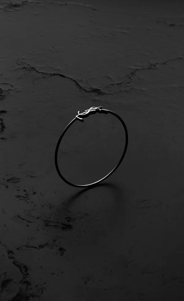 Saint Laurent Cassandre Hinged Bangle In 18k Gold - Grey Gold
