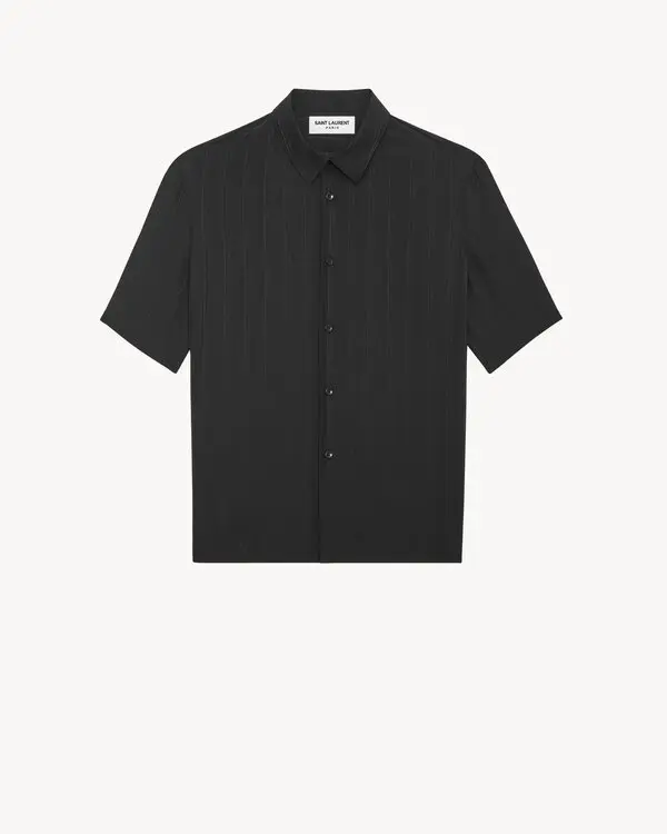 Saint Laurent Shirt In Matte And Shiny Cassandre Striped Silk - Black