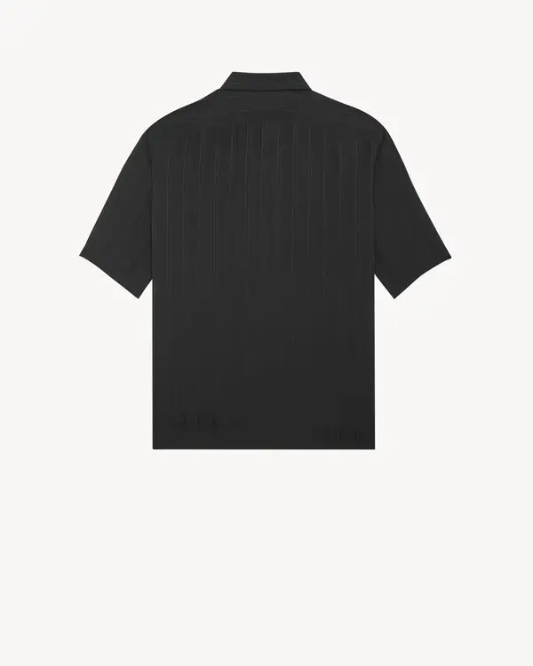 Saint Laurent Shirt In Matte And Shiny Cassandre Striped Silk - Black