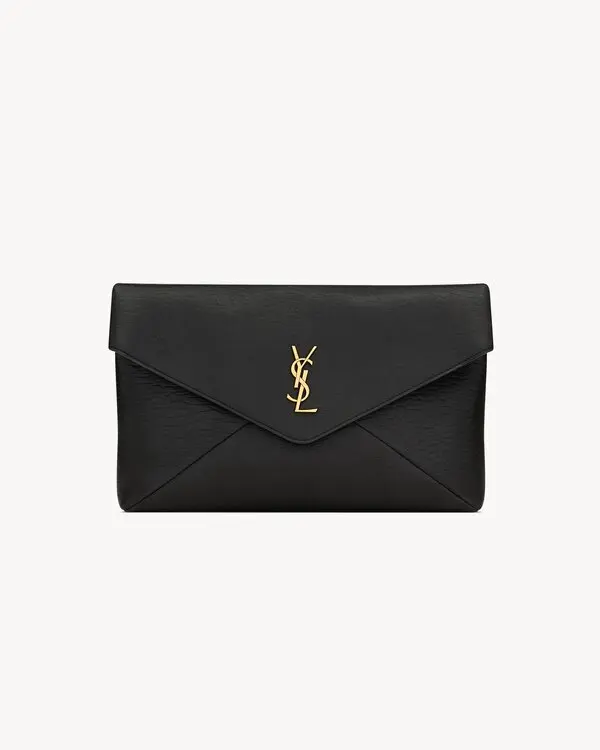 Saint Laurent Cassandre Large Envelope Pouch In Lambskin - Black
