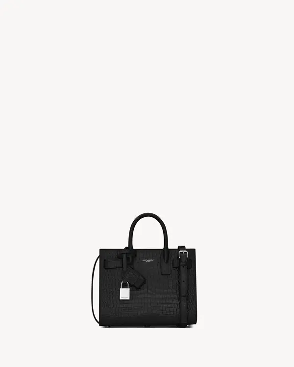 Saint Laurent Sac De Jour Nano Bag In Crocodile-embossed Leather - Black