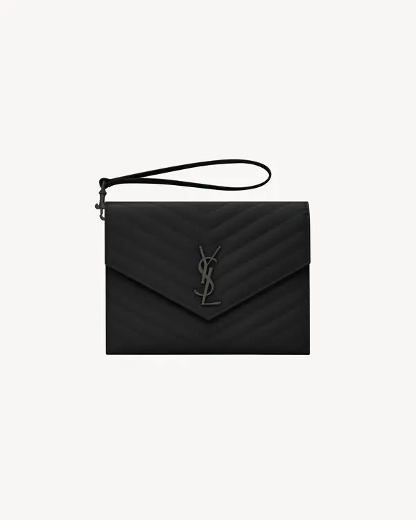 Saint Laurent Cassandre Matelassé Flap Pouch In Grain De Poudre Leather - Black
