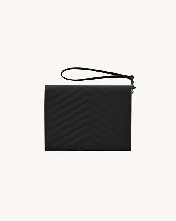 Saint Laurent Cassandre Matelassé Flap Pouch In Grain De Poudre Leather - Black