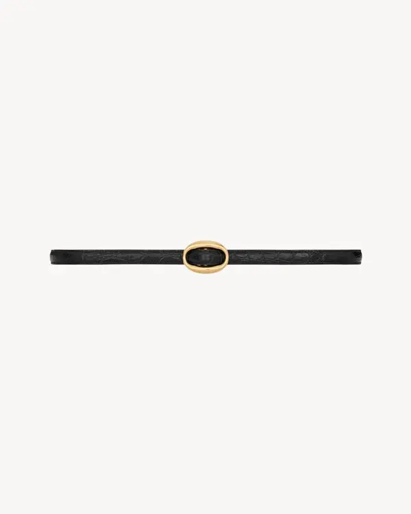 Saint Laurent Oval Buckle Crocodile-embossed Leather Belt - Black