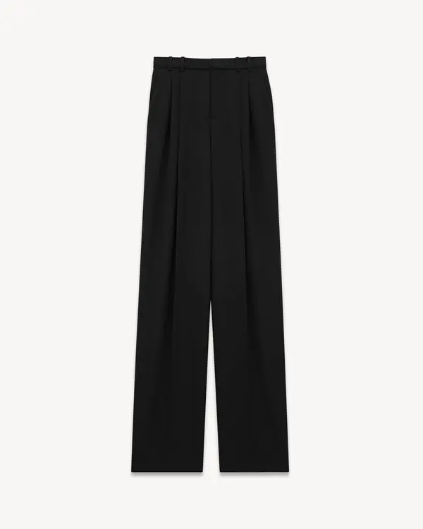 Saint Laurent Wide-leg Grain De Poudre Wool Pants - Black