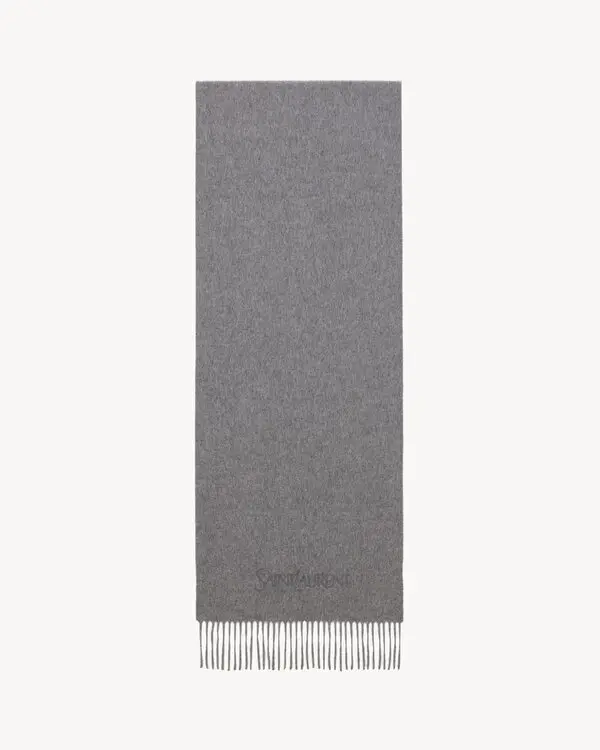 Saint Laurent Emboidered Scarf In Cashmere Jacquard - Graphite