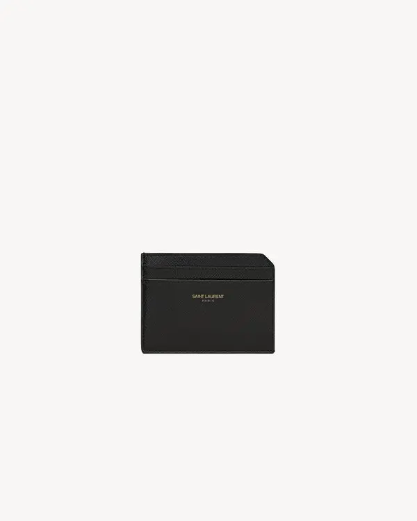 Saint Laurent Paris Open Card Case In Coated Bark Leather - Black