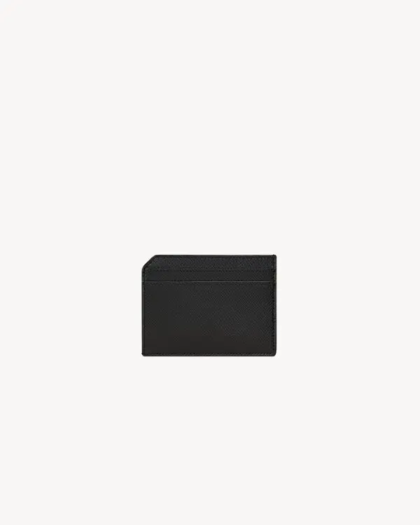 Saint Laurent Paris Open Card Case In Coated Bark Leather - Black