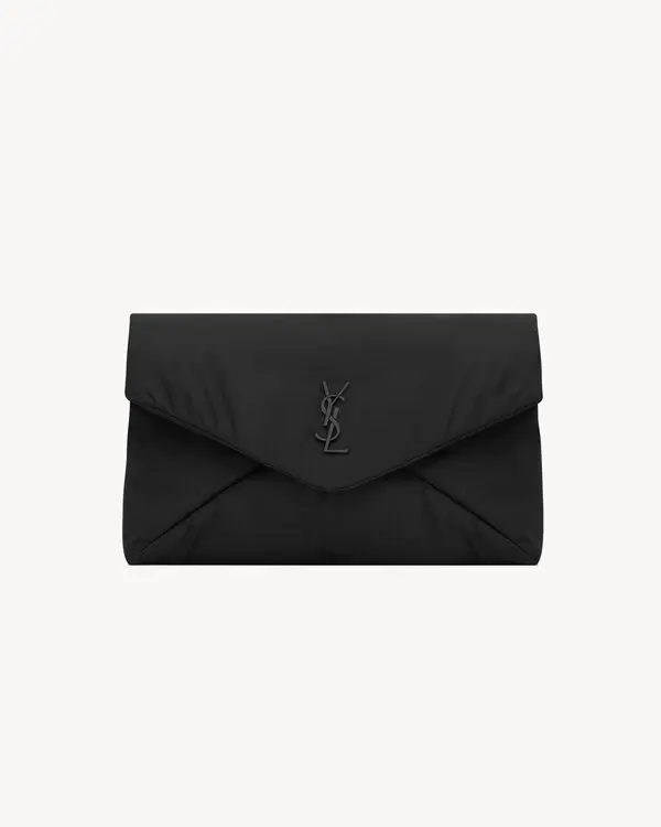 Saint Laurent Cassandre Large Envelope Pouch In Nylon - Black