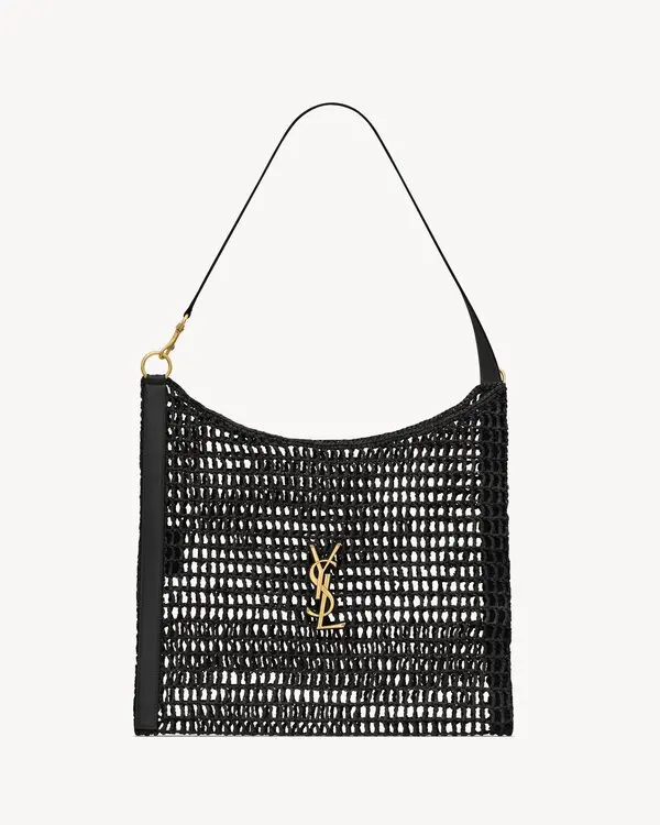Saint Laurent Raffia Macramé Shoulder Bag - Black