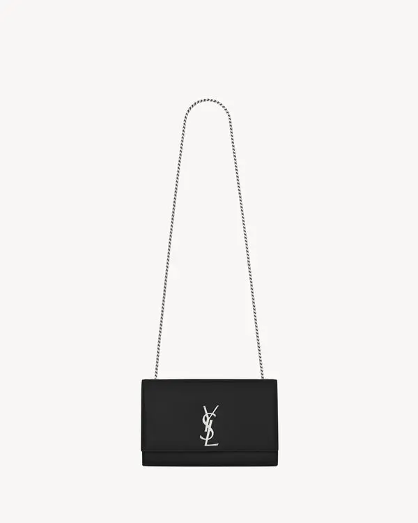 Saint Laurent Kate Medium Grain De Poudre Embossed Leather Bag With Cassandre - Black