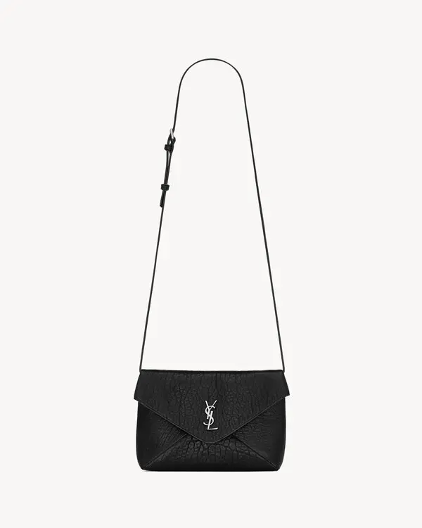 Saint Laurent Cassandre Envelope Messenger In Lambskin - Black