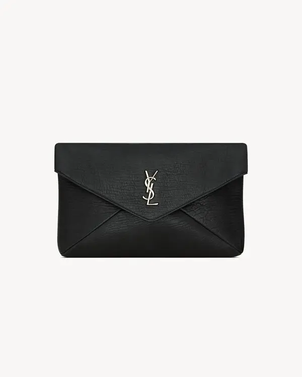 Saint Laurent Cassandre Large Envelope Pouch In Lambskin - Black