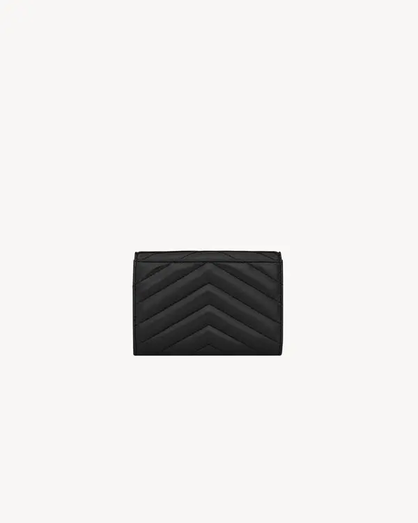 Saint Laurent Cassandre Matelassé Small Envelope Wallet In Lambskin - Black