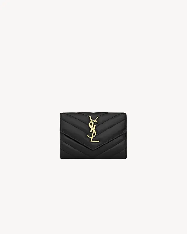 Saint Laurent Cassandre Matelassé Small Envelope Wallet In Lambskin - Black