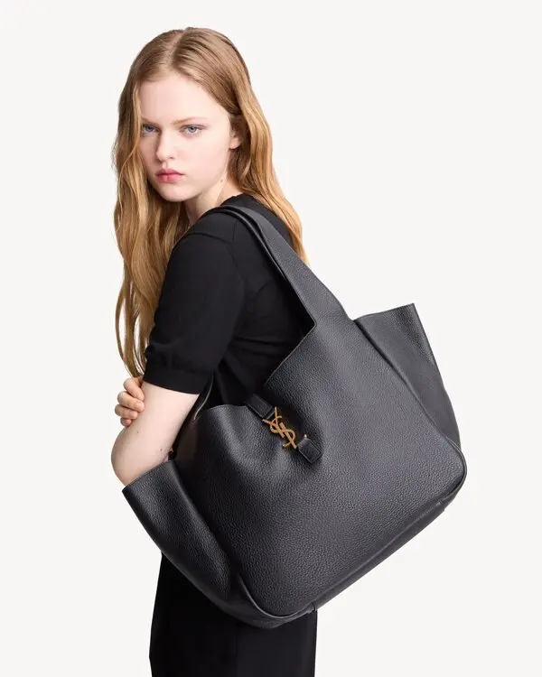 Saint Laurent Le 5 À 7 Bea Grained Leather Tote - Black