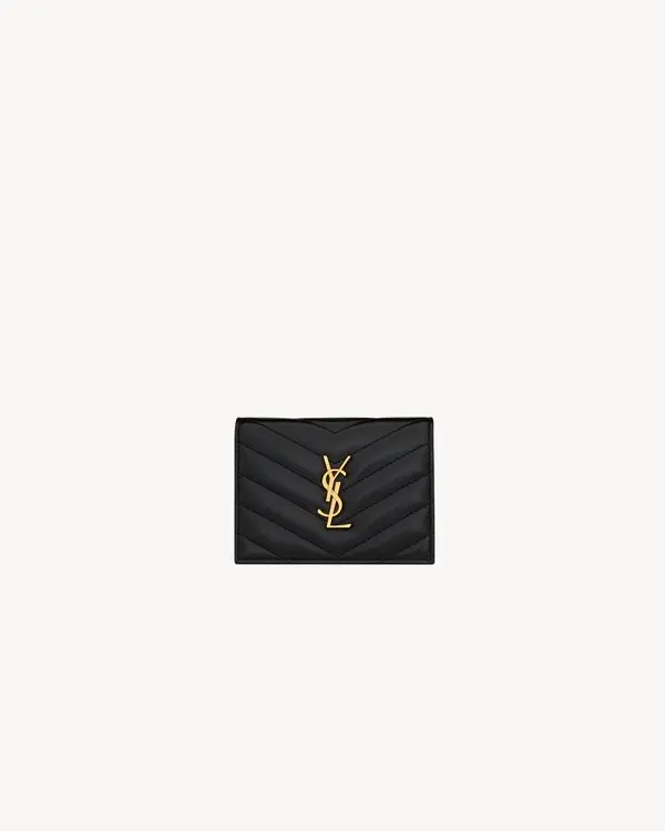 Saint Laurent Cassandre Matelassé Flap Card Case In Lambskin - Black